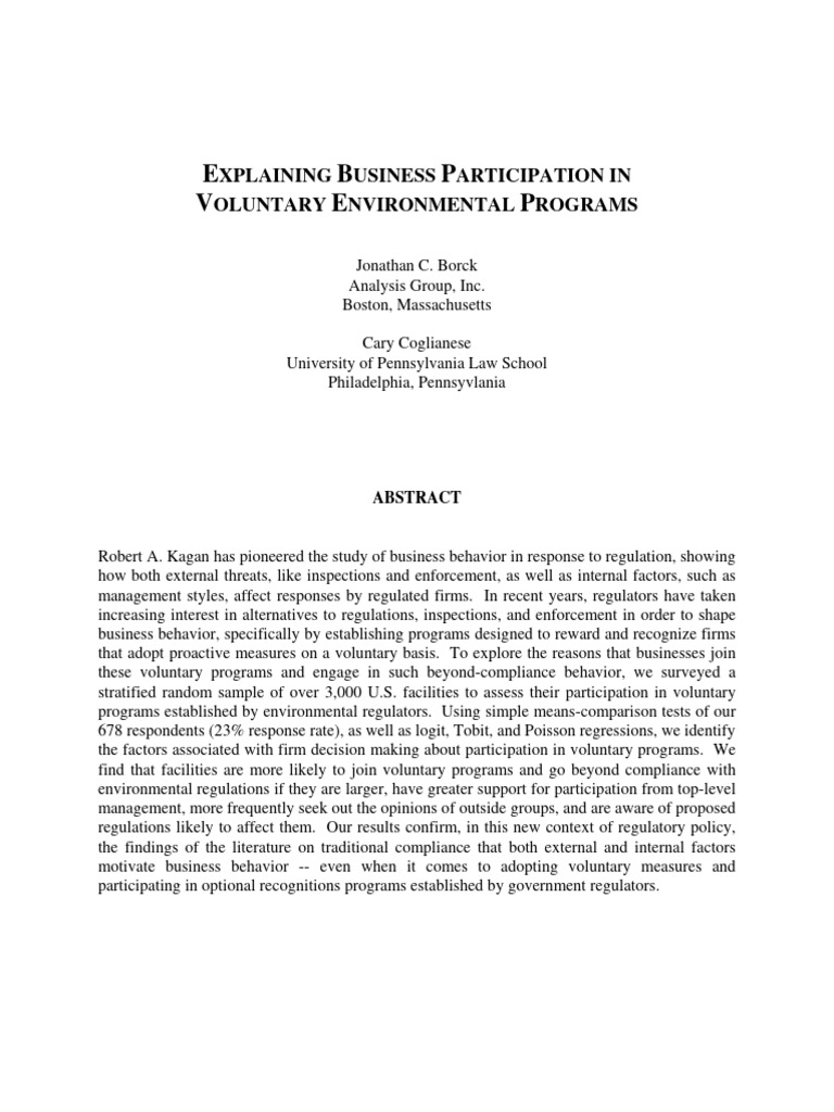 Borck Coglianese Bus Particip | PDF | Sampling (Statistics) | Incentive