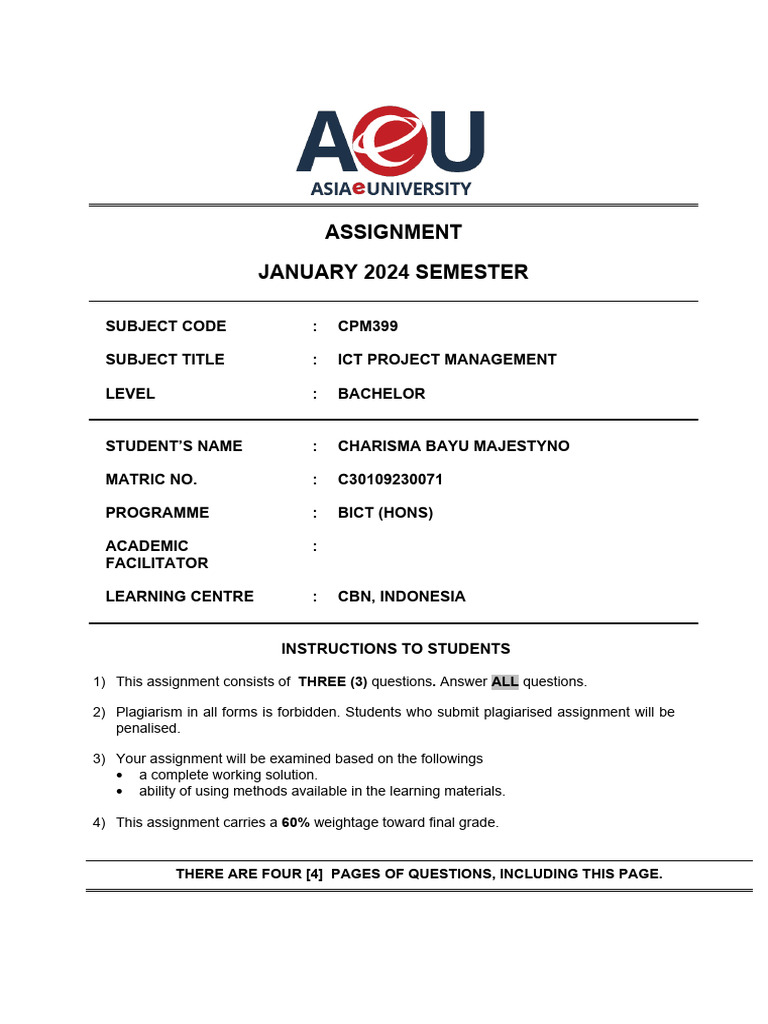 CPM399 Assignment J24 Ques | PDF | Risk Management | Outsourcing