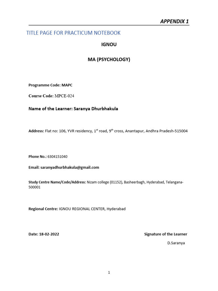 MPCE-024 - Counselling Psychology Practical Record | PDF | Diagnostic And Statistical Manual Of ...