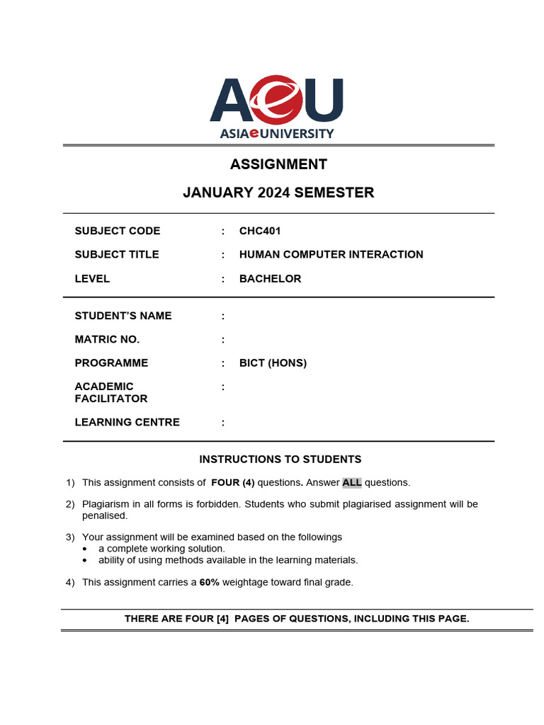 CHC401 Assignment J24 Ques | PDF | Usability | Computing