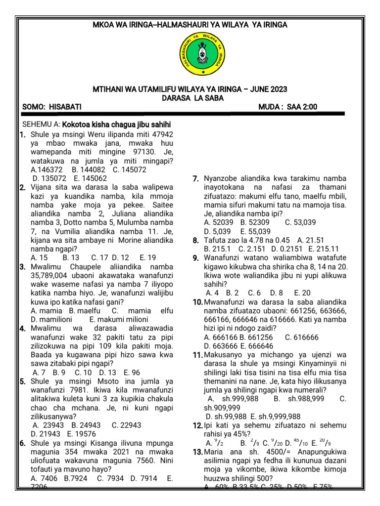 Hisabati Vii 1 | PDF