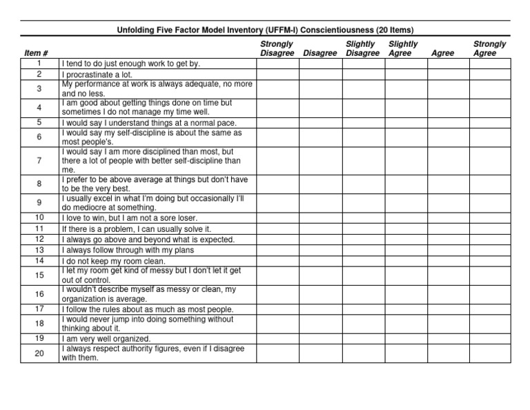 Items of Conscientiousness Scale | PDF