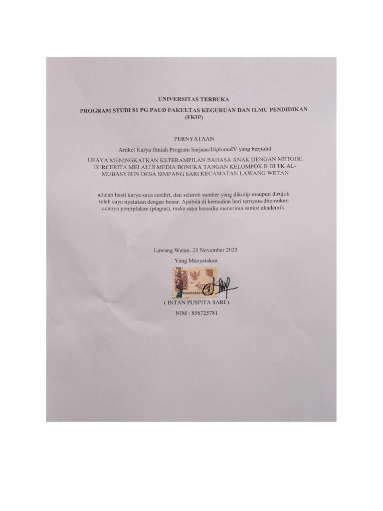 Lembar Bebas Plagiat | PDF