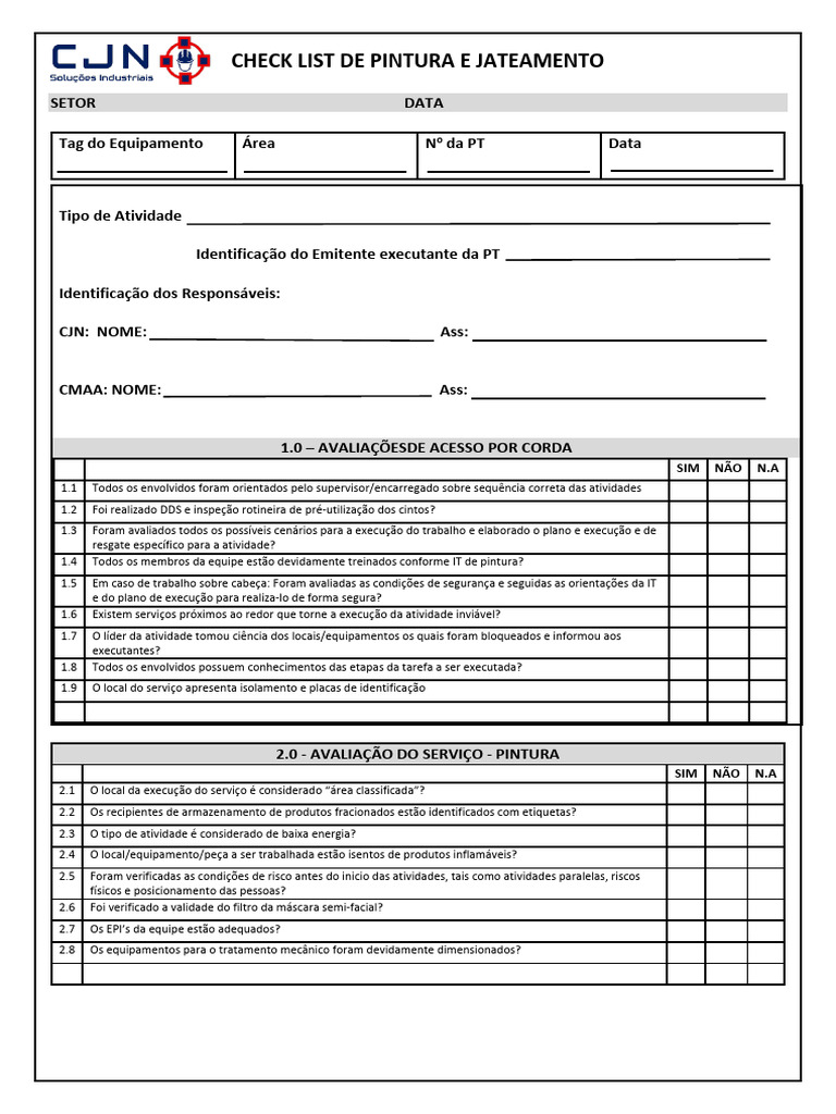 Check List de Pintura e Jateamento | PDF