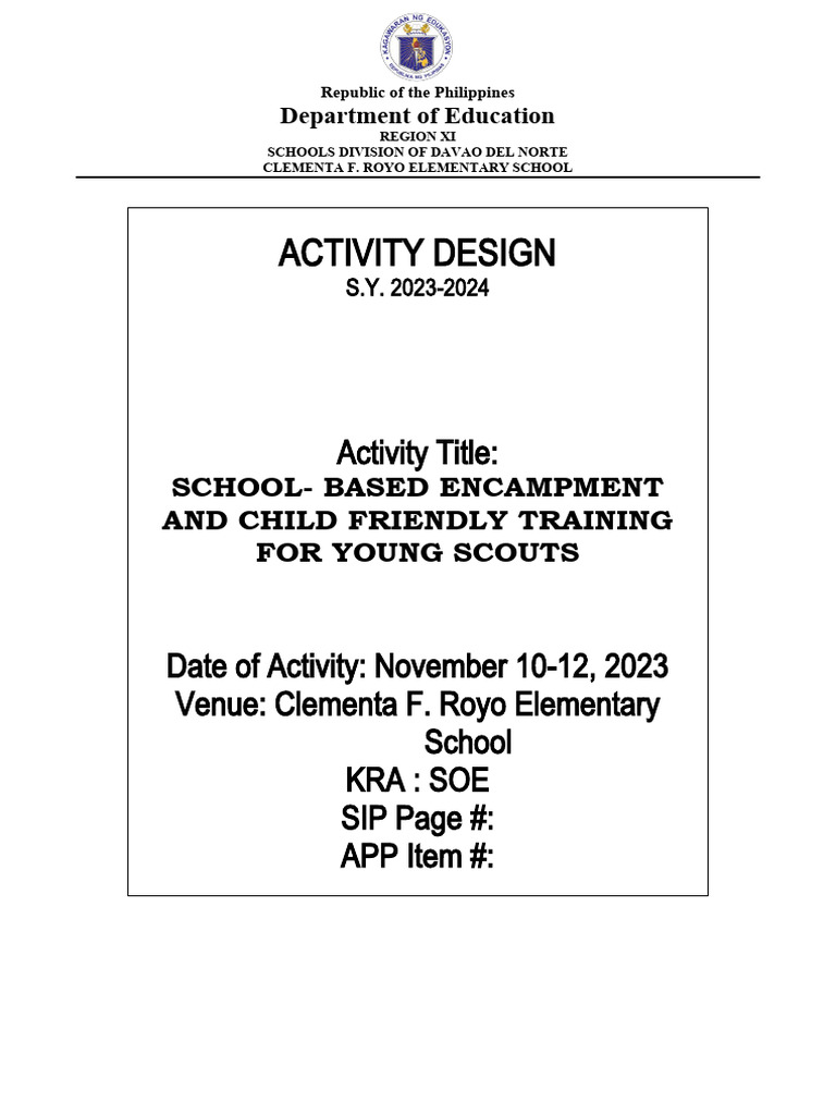 ACTIVITY-DESIGN-CHILD-FRIENDLY-TRAINING Final | PDF