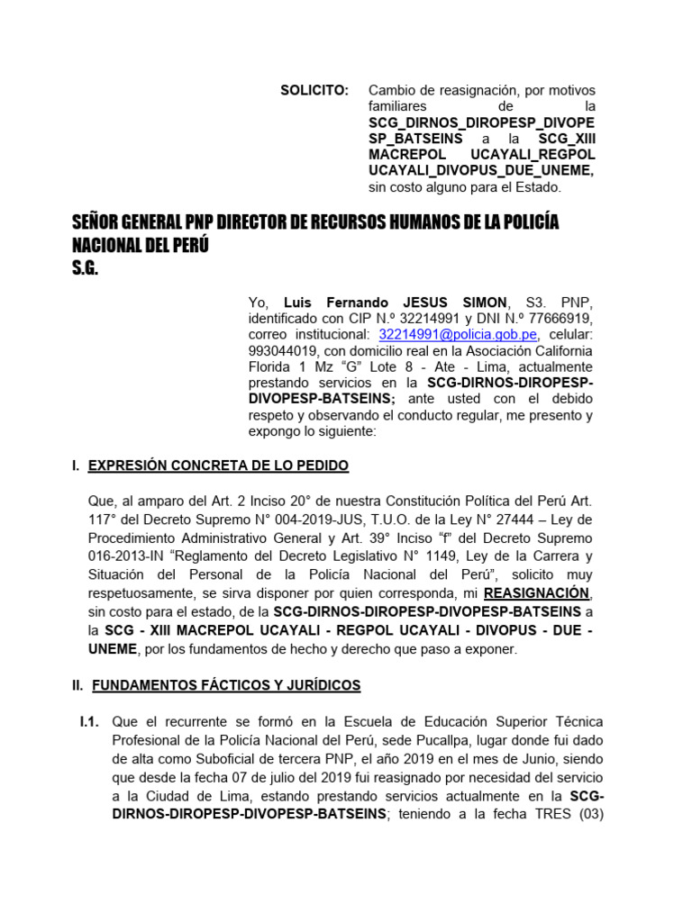 Solicitud Reasignacion Jesús Simón | PDF | Policía | Constitución