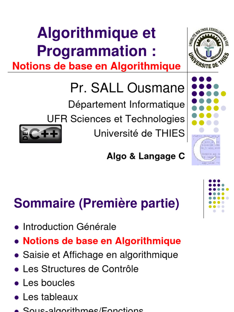 3 Cours Algorithmique Et Programmation 2019 2020 Notions de Base | PDF | Variable (informatique ...