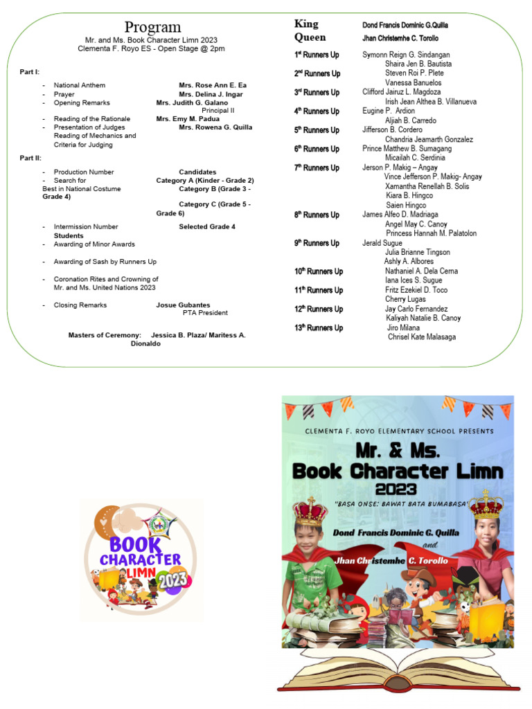 Book Character Program 2023 Event | PDF