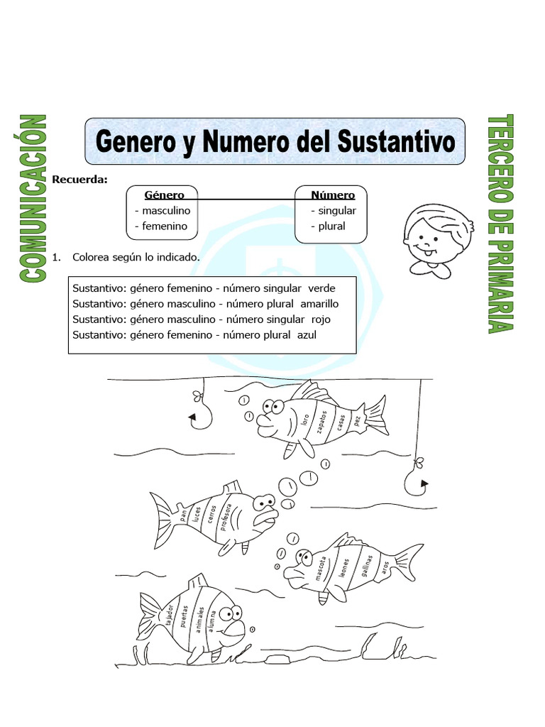 Ficha Genero Del Sustantivo para Tercero de Primaria | PDF | Morfología ...