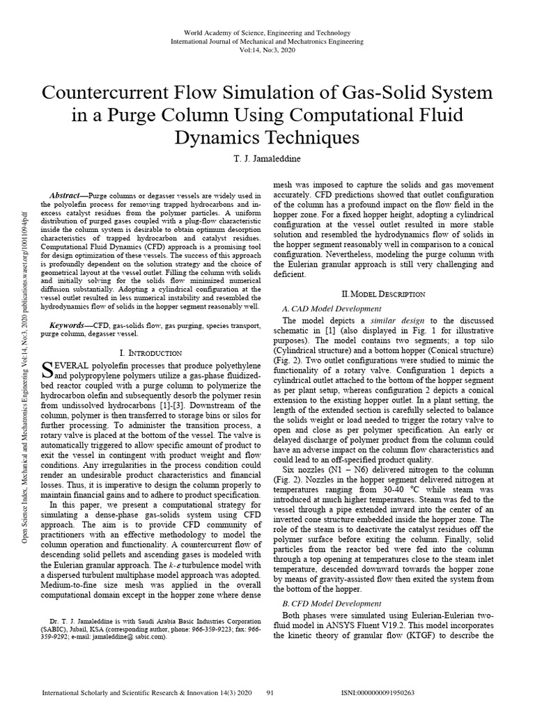 Countercurrent Flow Simulation of Gas Solid System in A Purge Column Using Computational Fluid ...