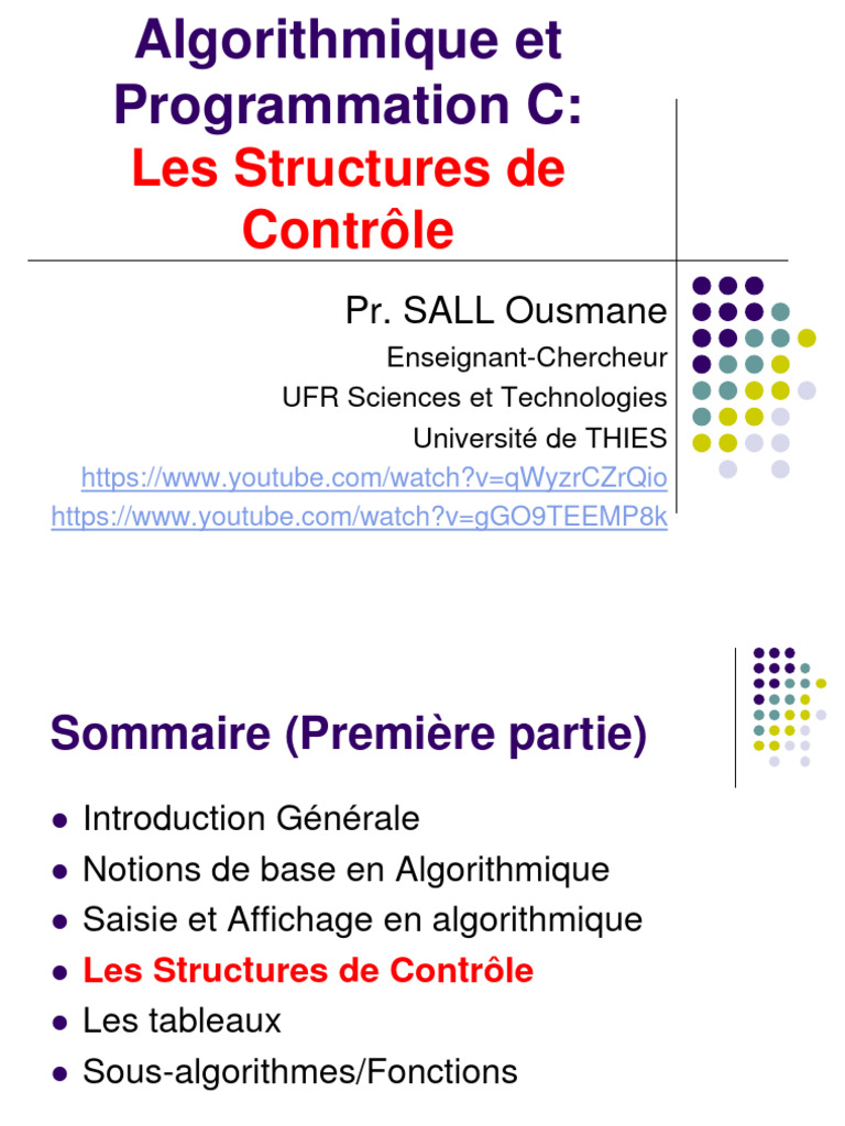 5 Cours Algorithmique Et Programmation 2019 2020 Structures de Contrôle ...