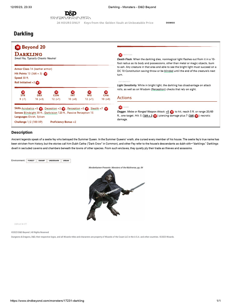 Darkling - Monsters - D&D Beyond | PDF | Dungeons & Dragons | D20 System