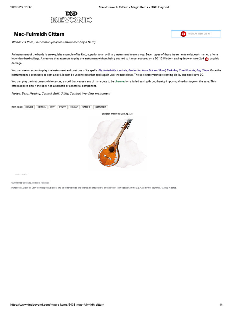 Mac-Fuirmidh Cittern - Magic Items - D&D Beyond | PDF