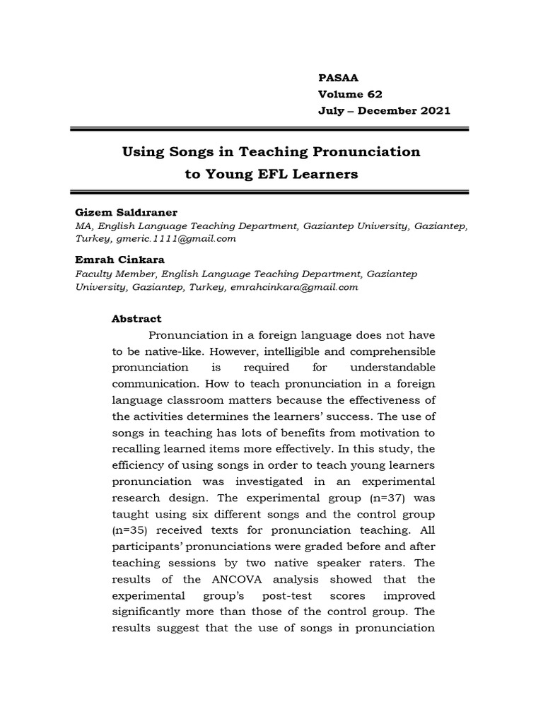 Using Songs in Teaching Pronunciation | PDF | English As A Second Or ...