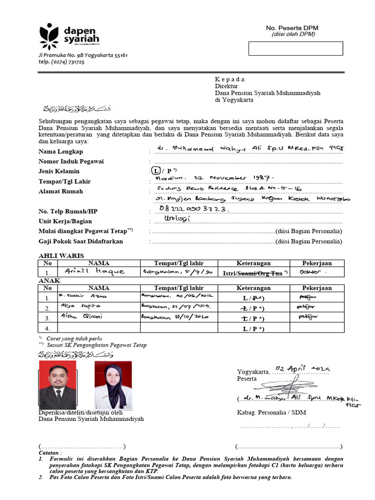 Formulir Pendaftaran Peserta Dana Pensiun | PDF