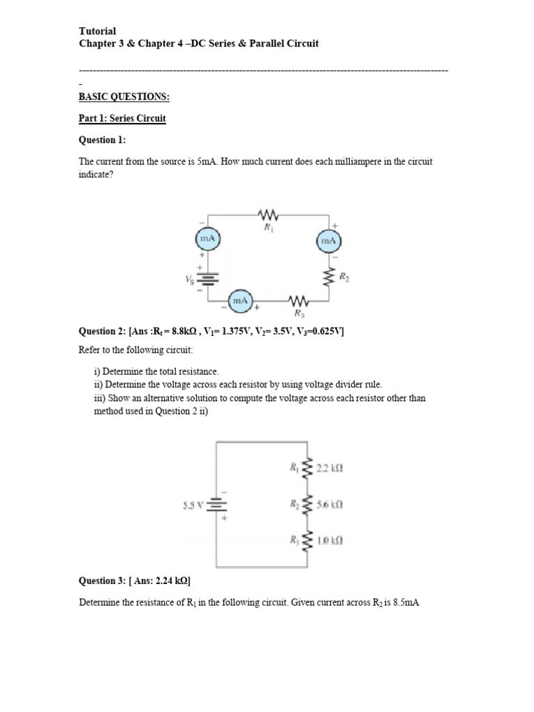 Electric Circuits Tutorial 3, 4 | PDF