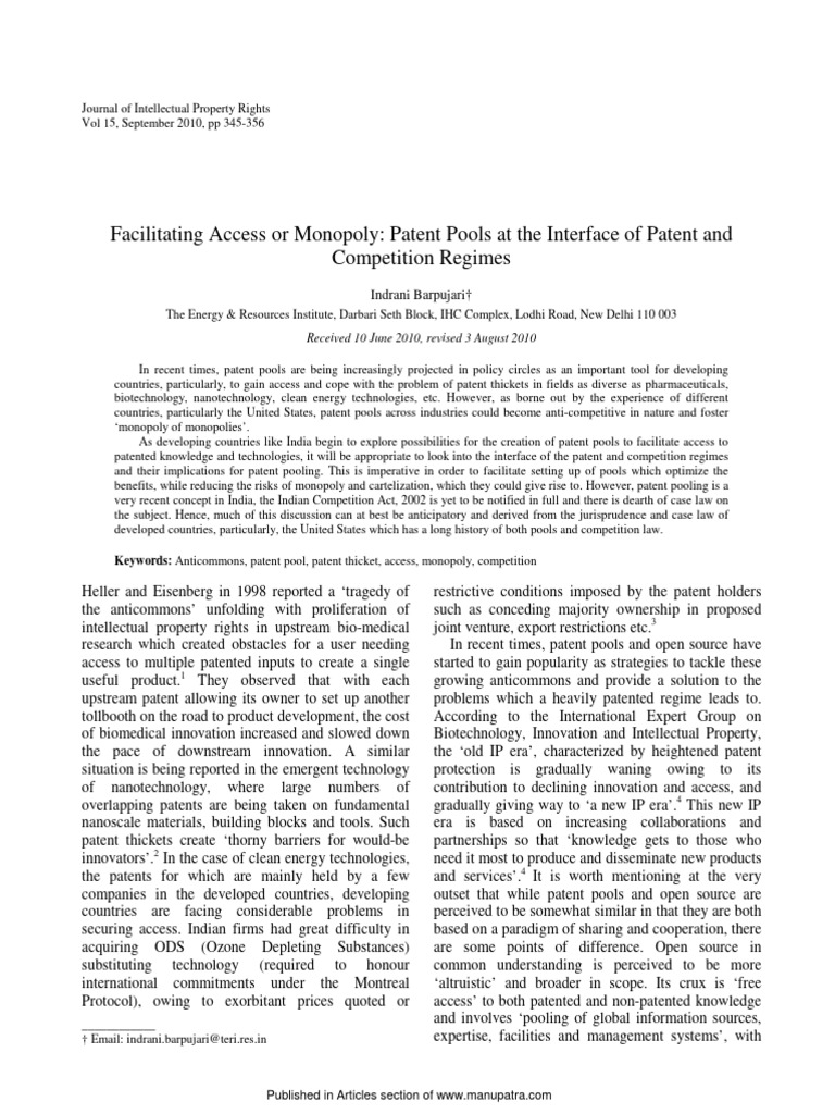 Patent Pools: Access vs. Monopoly Issues | PDF | Patent | Glossary Of ...