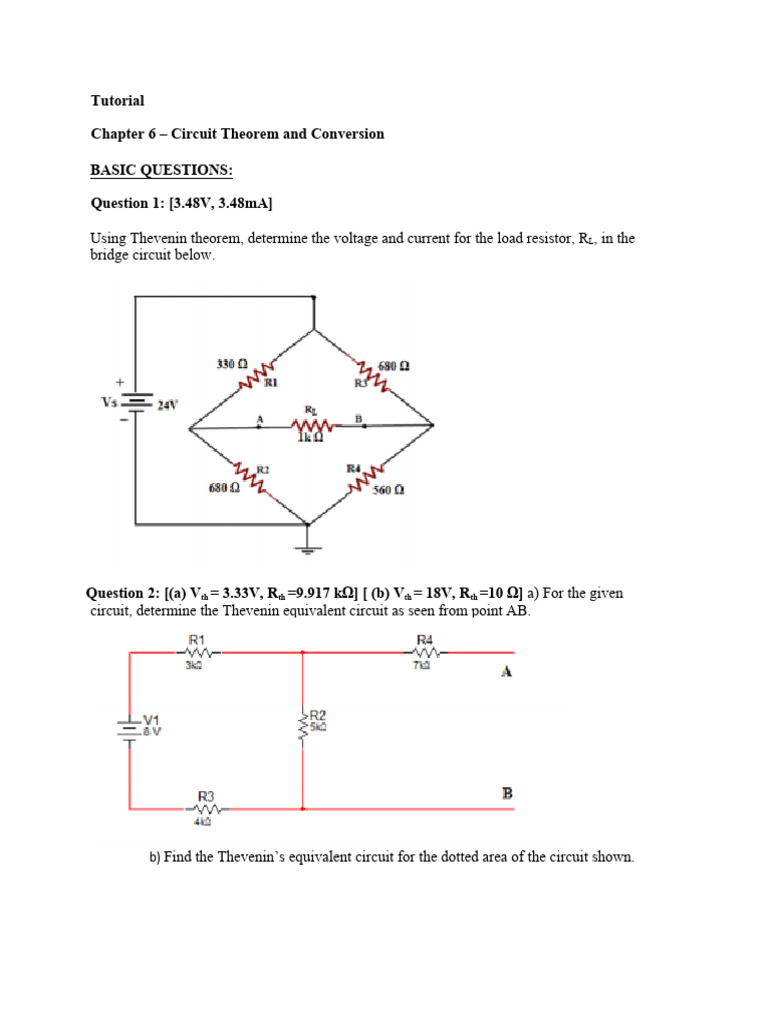 Electric Circuits Tutorial 6 | PDF | Science & Mathematics