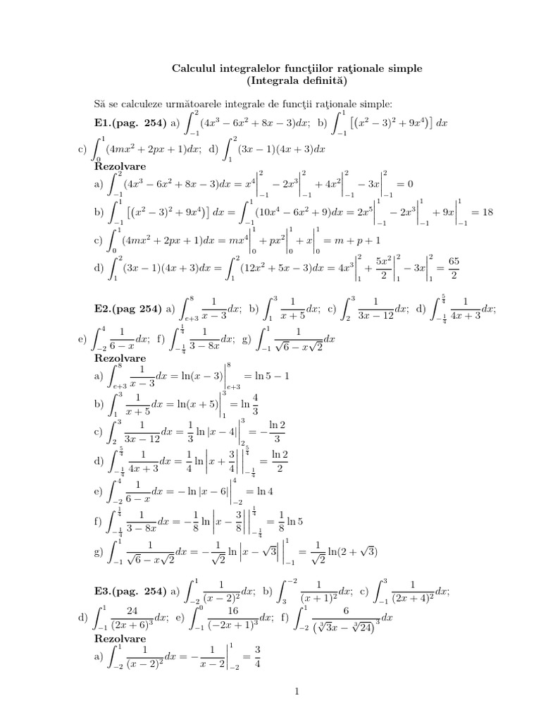 Calculul Integralelor Funcțiilor Raționale Simple (Integrala Definită ...