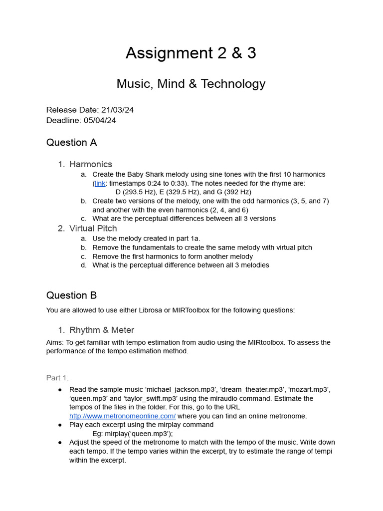 MMT Assignment 2 3 - 240410 - 133137 | PDF | Tempo | Pitch (Music)