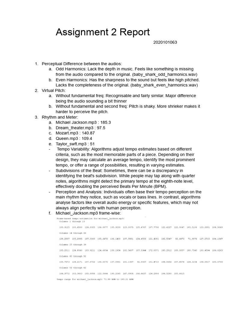 MMT Assignment 2&3 | PDF | Tempo | Pitch (Music)