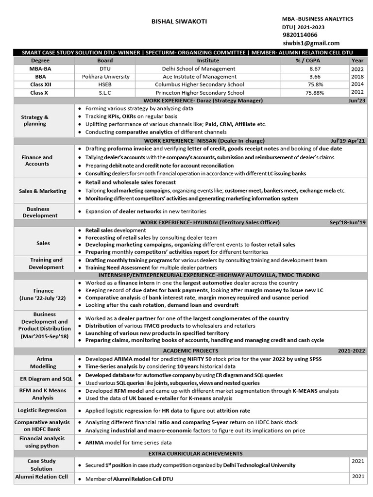 CV Bishal Siwakoti | PDF | Banks | Time Series