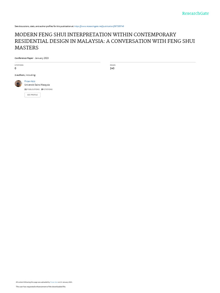 Modern Feng Shui Interpretation Within Contemporary Residential Design in Malaysia: A ...