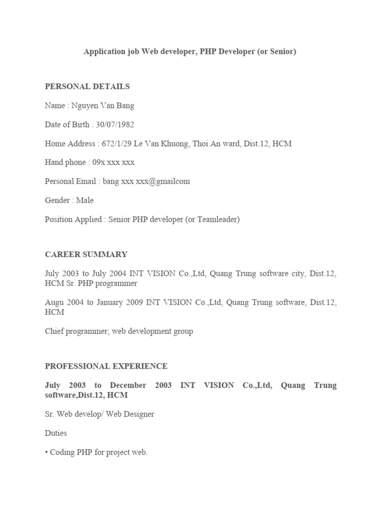 Application Job Web Developer | PDF