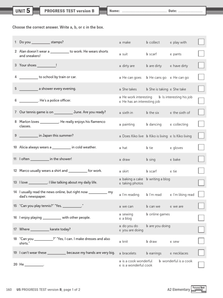 Personal Best (A2) Elm - Tests (Multiple-Choice) - Trang-4 | PDF ...