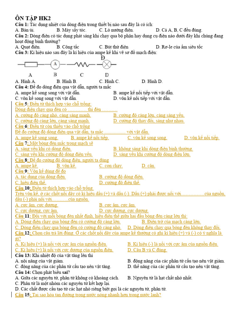 ÔN TẬP VẬT LÝ 8 HK2 | PDF