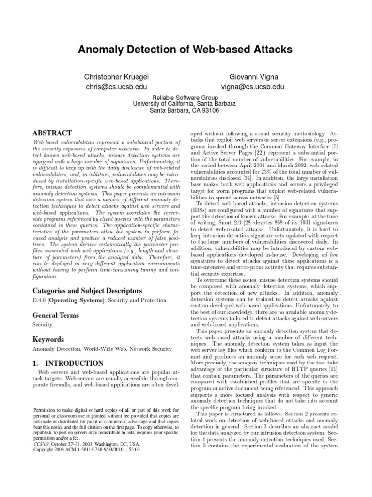 Anomaly Detection of Web-Based Attacks | PDF | Computing