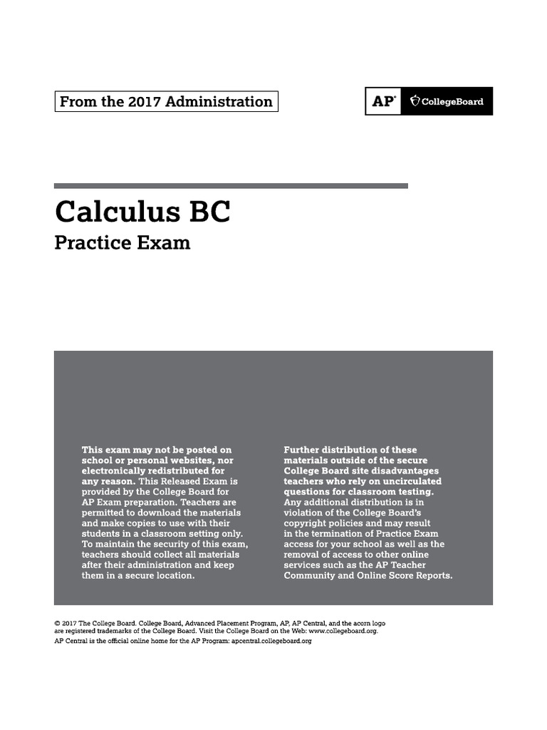 AP Calc BC 2017 | PDF | Mathematics | Mathematical Analysis