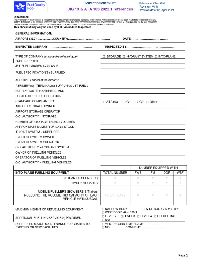 IFQP Checklist Issue 14 With ATA103 2023 1 and JIG13 References | PDF ...