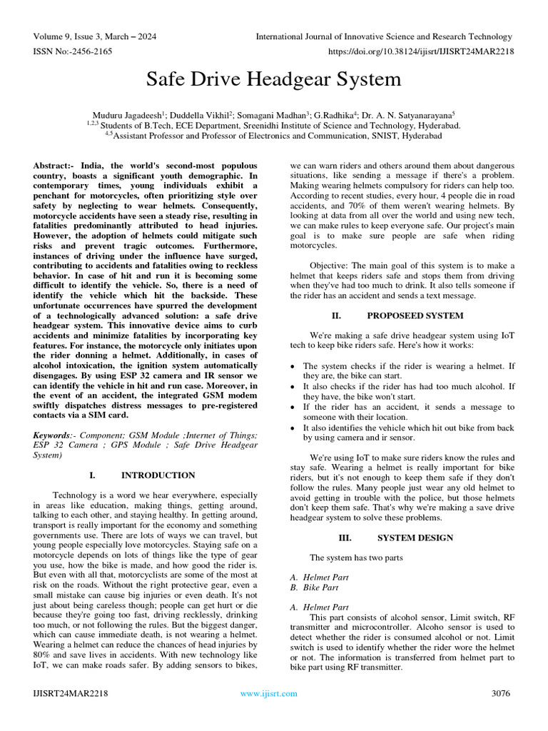 Safe Drive Headgear System | PDF | Radio | Microcontroller
