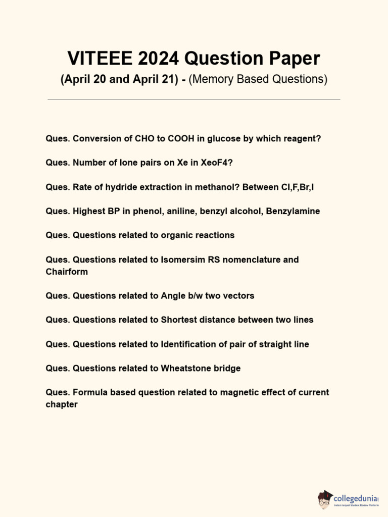 VITEEE 2024 Question Paper April 20 and April 21 | PDF
