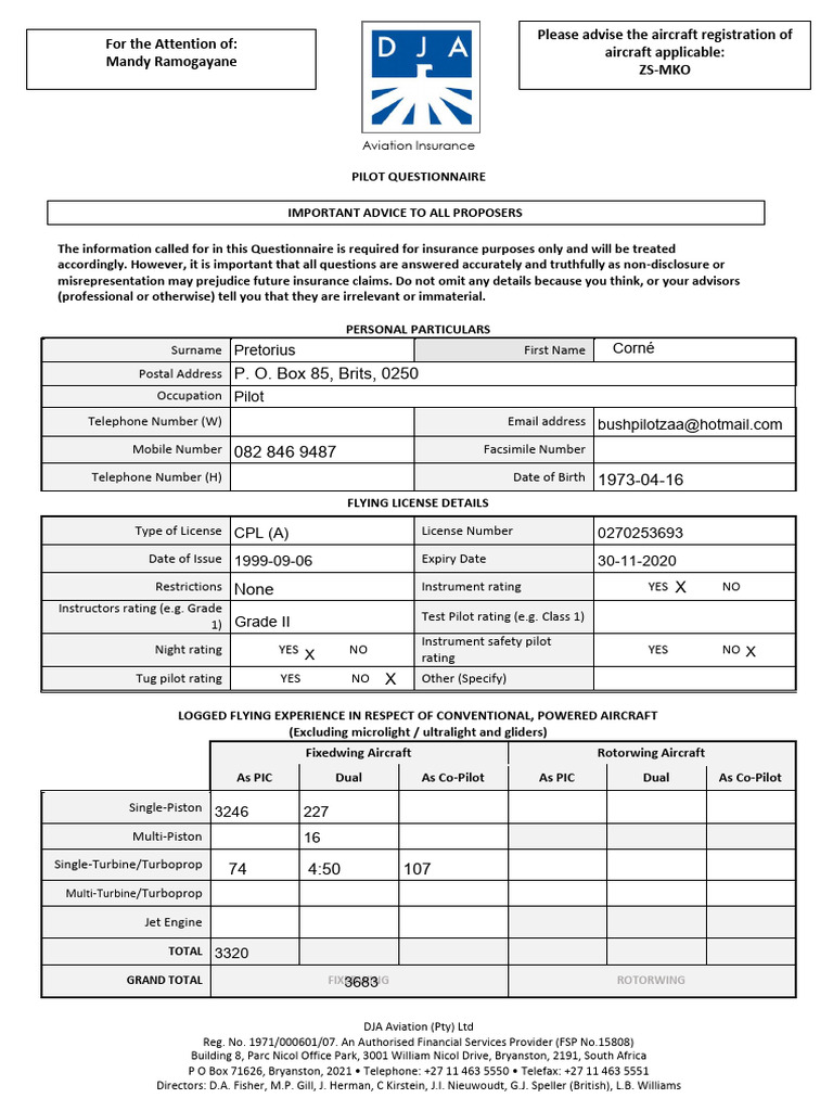 Pilot Questionnaire 2019 | PDF | Fixed Wing Aircraft | Aerospace