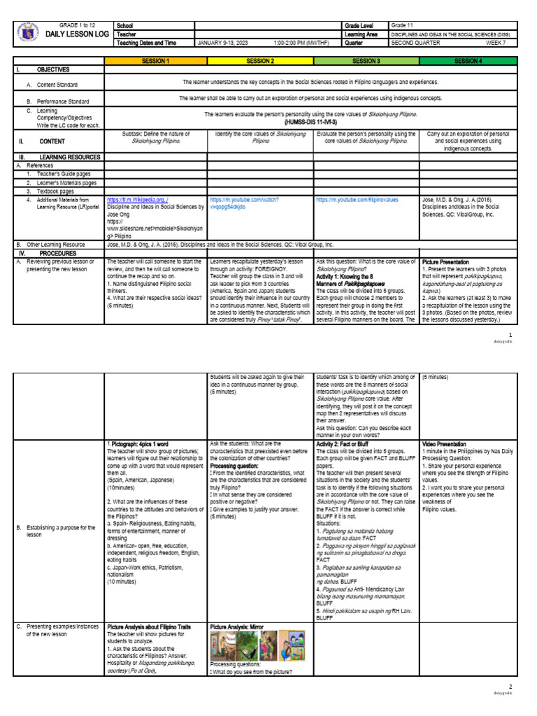 Daily Lesson Log: Grade 11 DISS | PDF | Learning | Behavioural Sciences