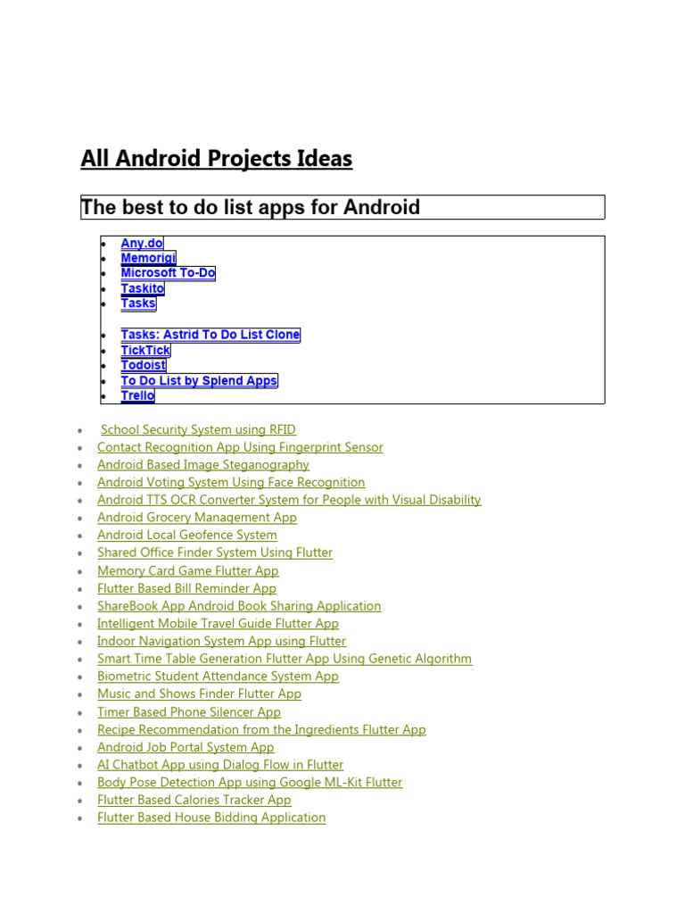 All Android Projects Ideas | PDF | Android (Operating System) | Mobile App