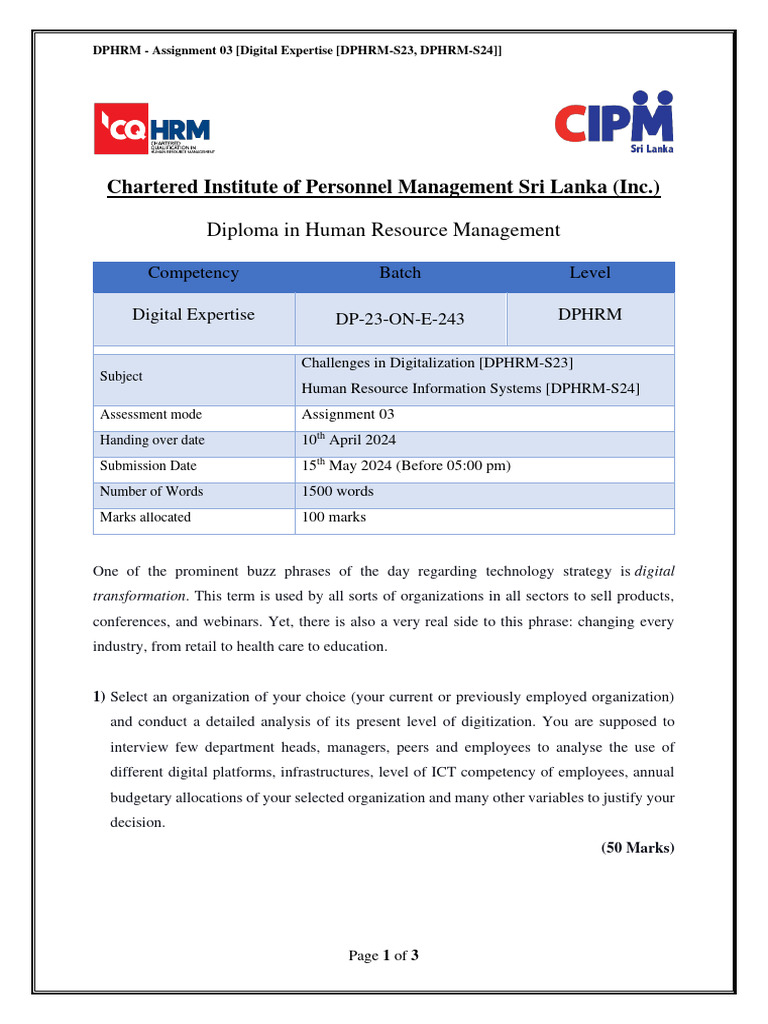 DPHRM - Assignment (Digital Expertise (DPHRM-S23, DPHRM-S24) ) E | PDF | Human Resource ...