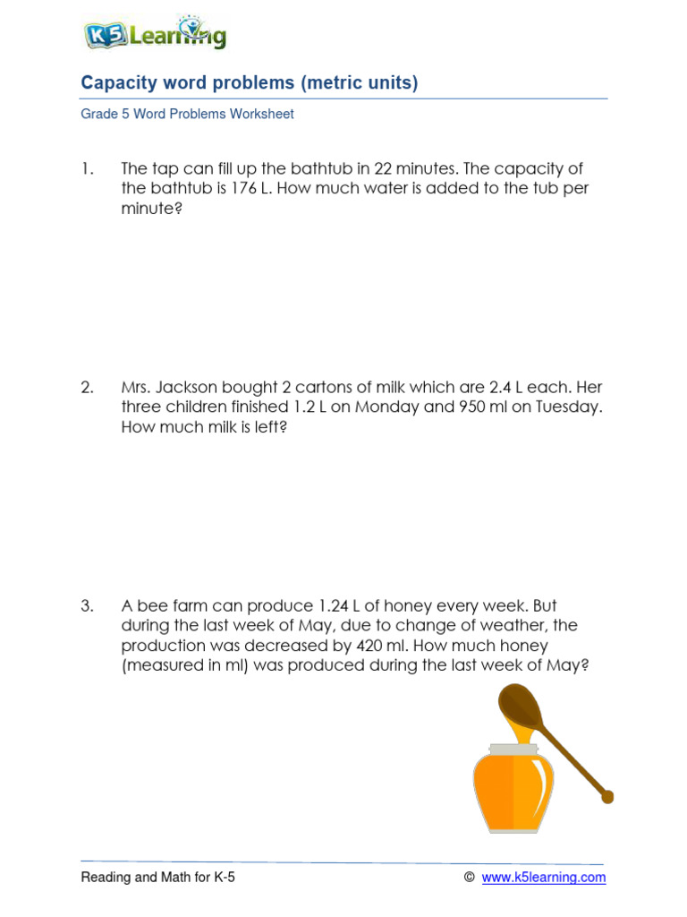 Grade 5 Capacity Word Problems b | PDF