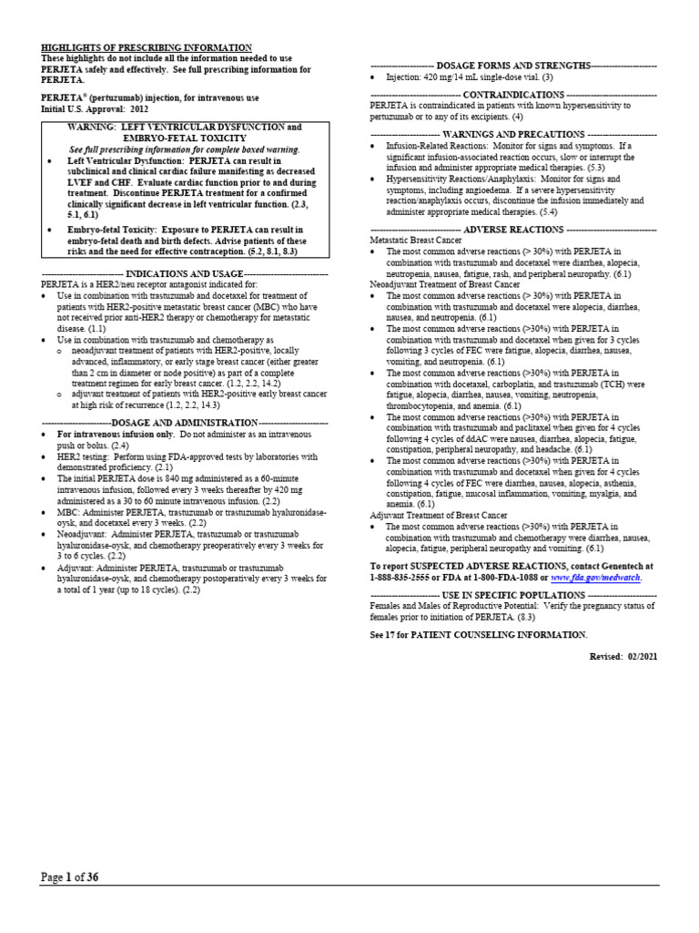 Perjeta Prescribing | PDF | Chemotherapy | Breast Cancer