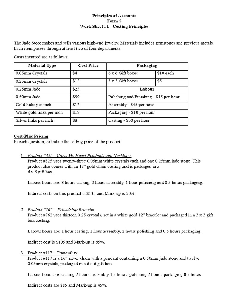 Worksheet - Costing Principles | PDF | Necklace