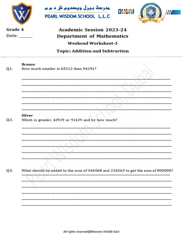 Addition and Subtraction - Weekend Worksheet-3 | PDF | Technology ...