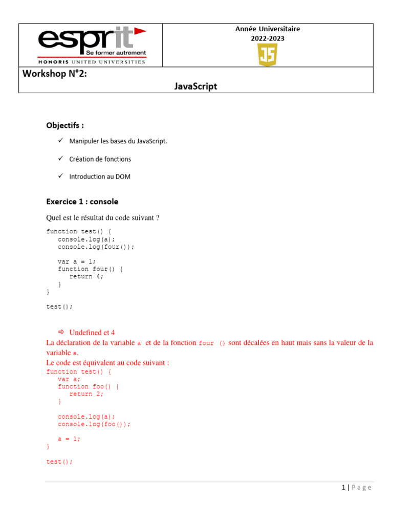 Atelier 1 - JS - Correction | PDF | JavaScript | Informatique