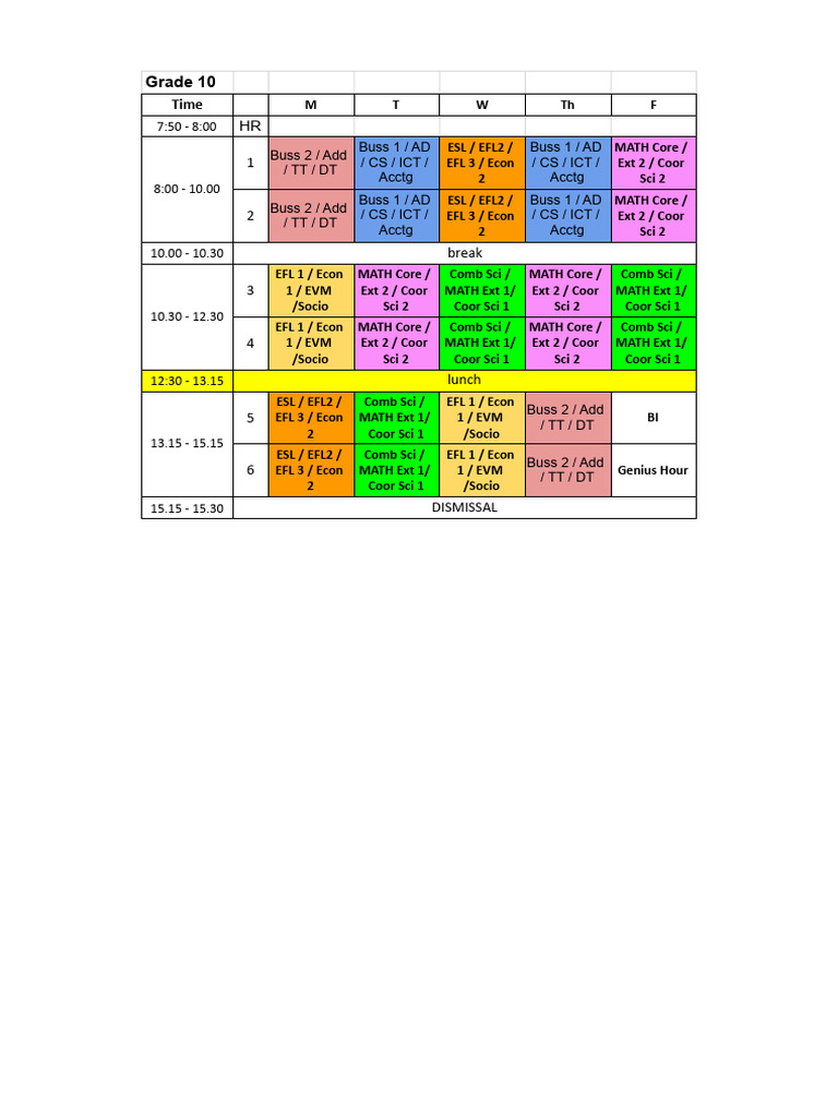 Sem 2 Schedule - g10 | PDF