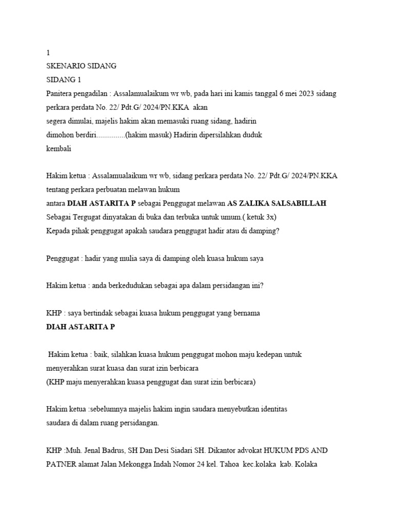 Skenario Sidang Perdata | PDF