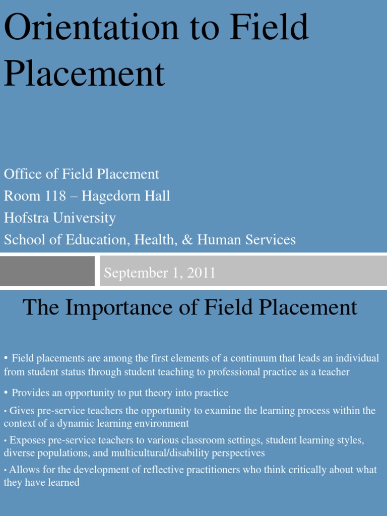 Orientation To Field Placement | PDF | Teachers | Curriculum