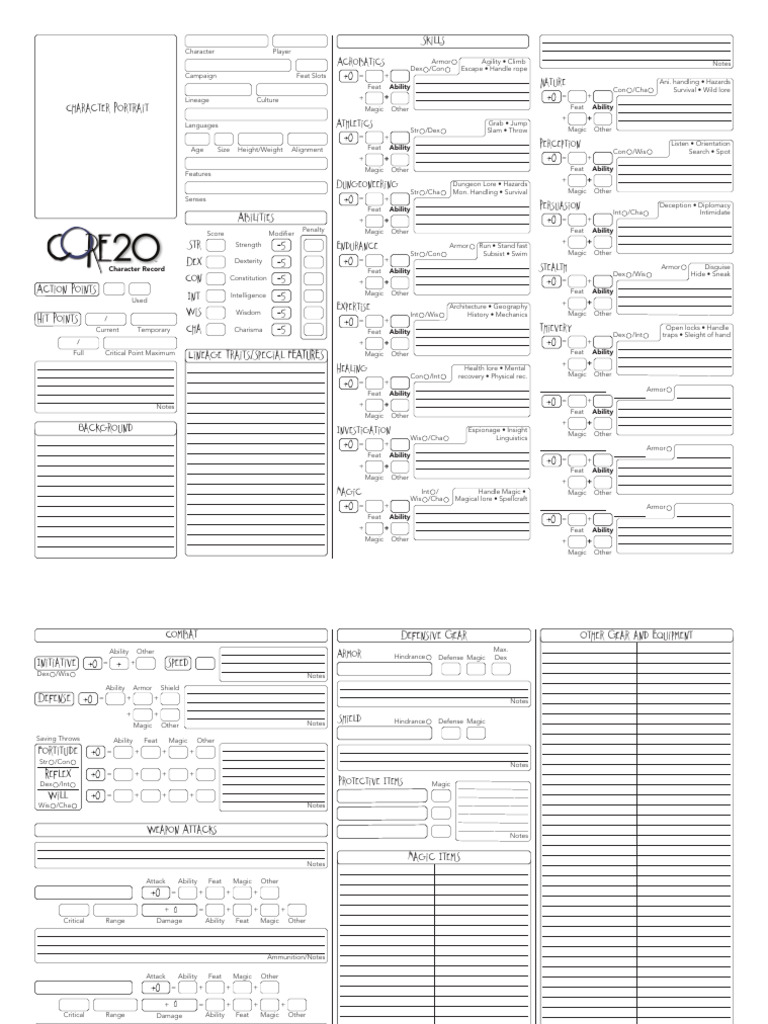 CORE20 Character Sheet v1.2 (Rules) | PDF