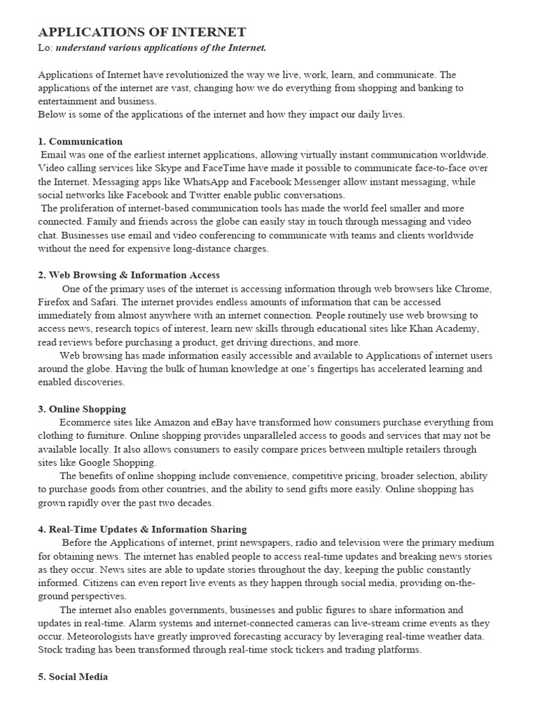 Key Applications of the Internet | PDF | Internet | Social Media