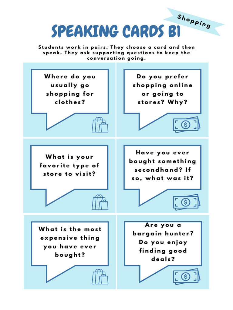 Speaking Cards Worksheet | PDF | Marketing | Service Industries